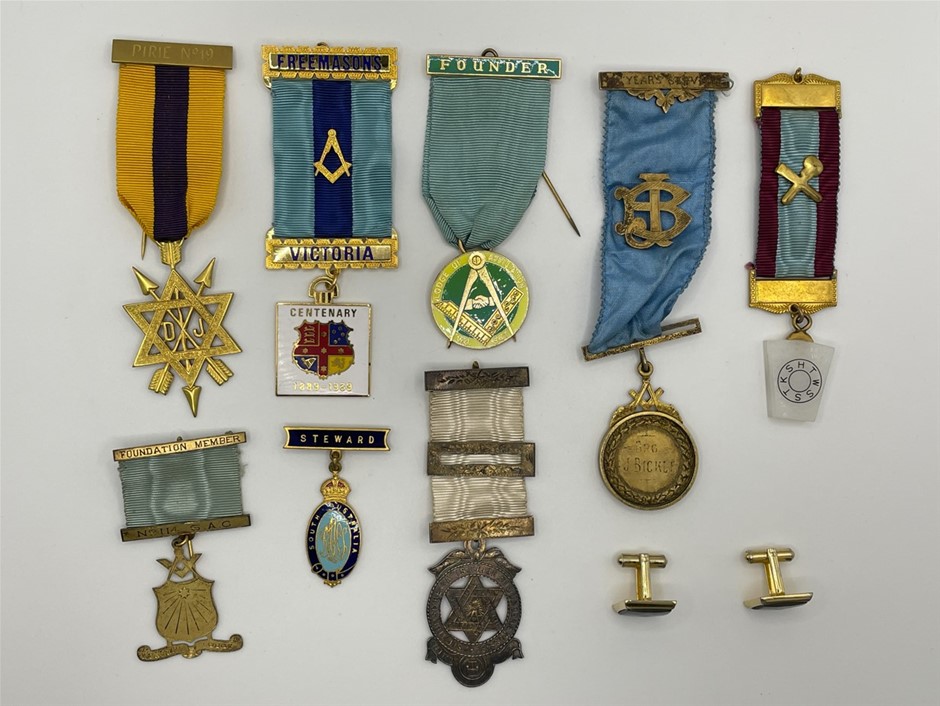 Collection of 9 x Masonic Medals & Cuff Links, Cir. 1889-1923 Auction ...