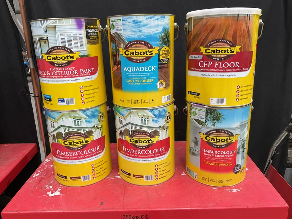 6 x Assorted 10 Litre Tins of Cabot’s Paint Auction (0034-3032464 ...