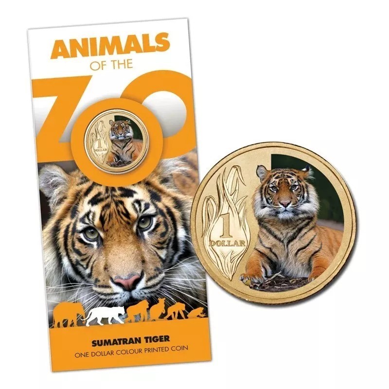2012 Australia Animals of the Zoo Sumatran Tiger $1 Coloured Unc Coin ...
