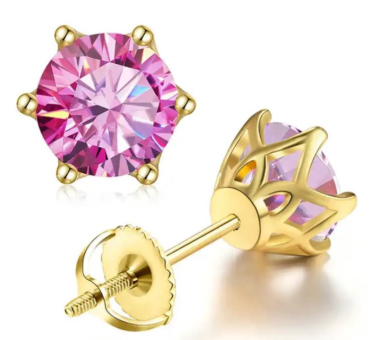 1.0CT GRA Moissanite Pink Brilliant Cut stone 18k Yellow Gold Vermeil ...