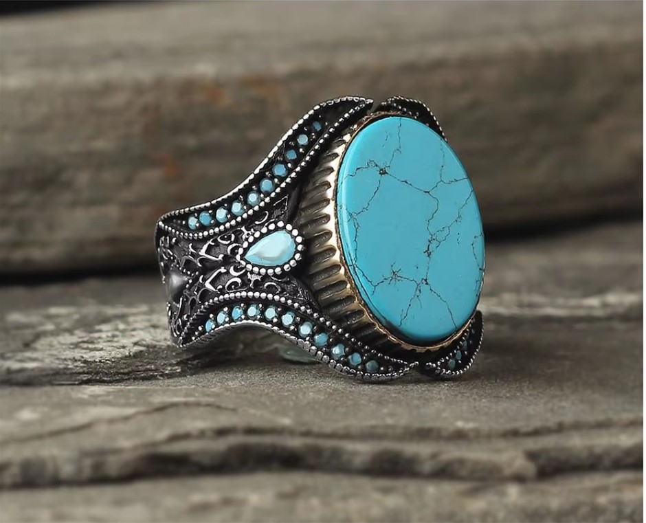 925 Stamped Silver Royal Collection Feroza Ring Turquoise Ring ,hand ...