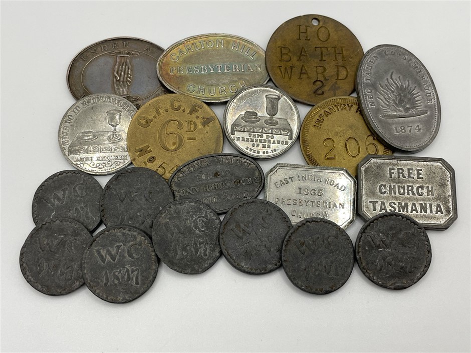 Collection of Church/Communion tokens incl. Carlton Hill Presbyterian ...