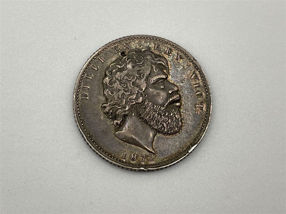 1872 BILLI EX: Rex: Vict, in silver medalet by J. Hogarth, Stokes ...