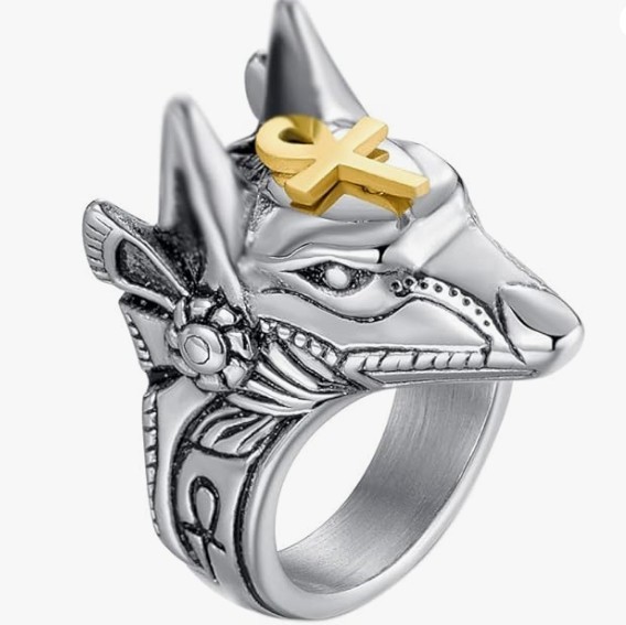 Anubis Egyptian God Ring with Ankh Symbol in Platinum Plated-11US ...