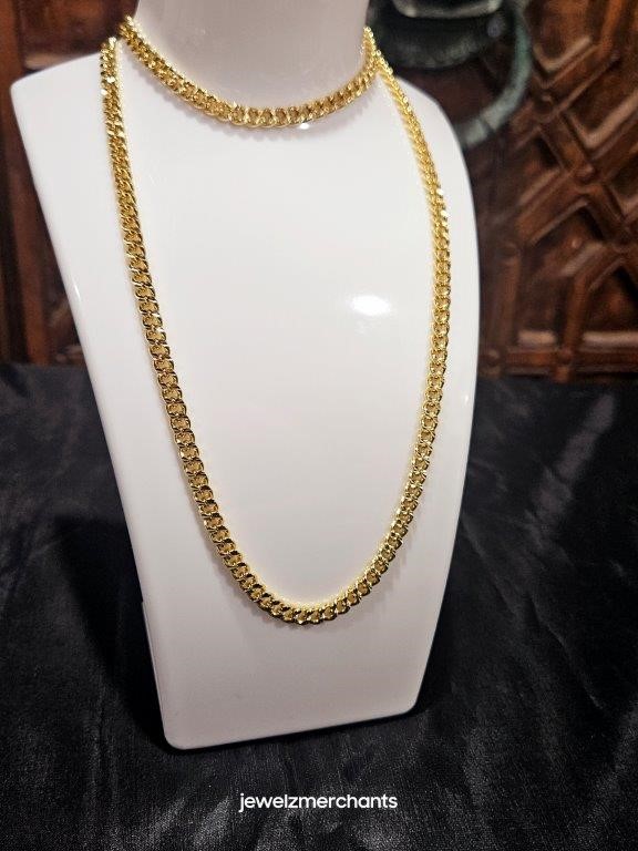 Set 18k Yellow Gold Filled Cuban Chain and Bracelet stamped(18K)-46cm ...