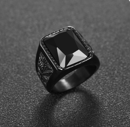 Stylish Men's Square Bevelled Black Onyx stone Carved Maple Leaf Band ...