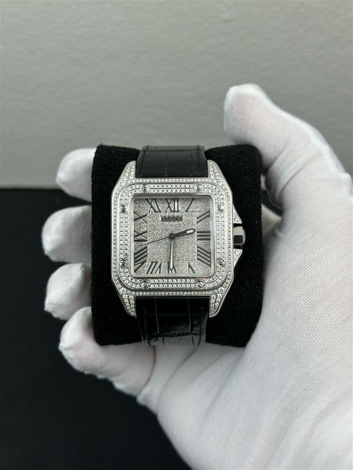 Cartier Santos 100XL - Aftermarket Natural Diamond Bustdown Auction ...