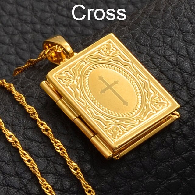 Designer Gold Religious Cross Locket (Opens to hold 2 photos), with ...