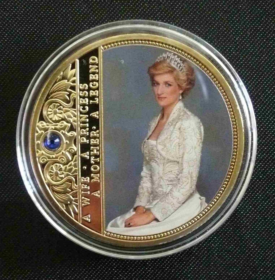 Gold Plated Princess Diana Coin with Blue Stone Auction (0037-2567684 ...