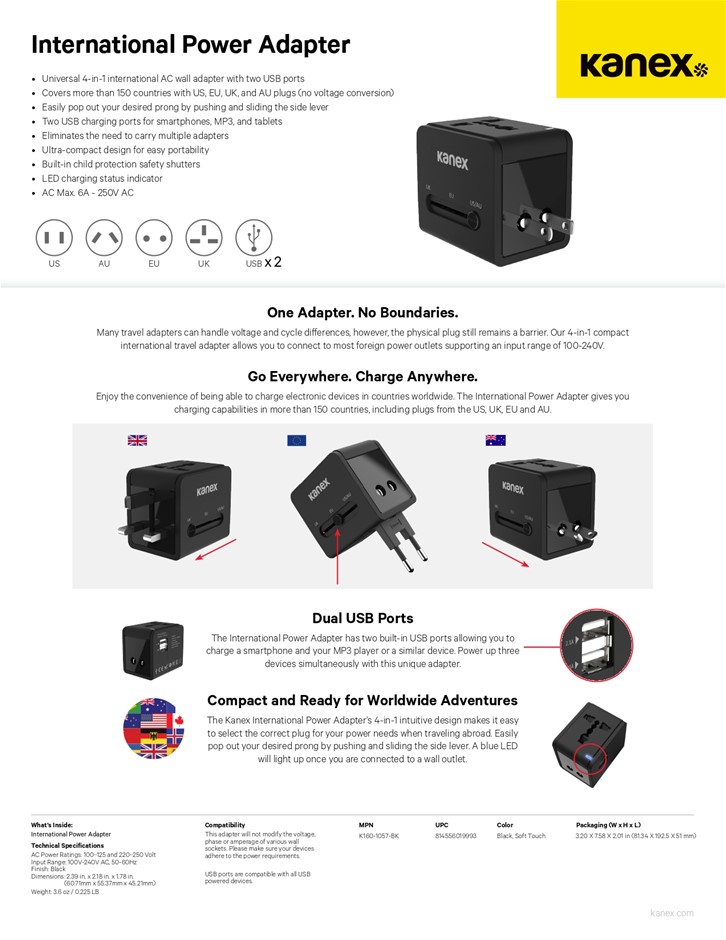 Bulk lot of 6 Kanex 4-in-1 Power Adapter with 2 x USB Ports - Black ...