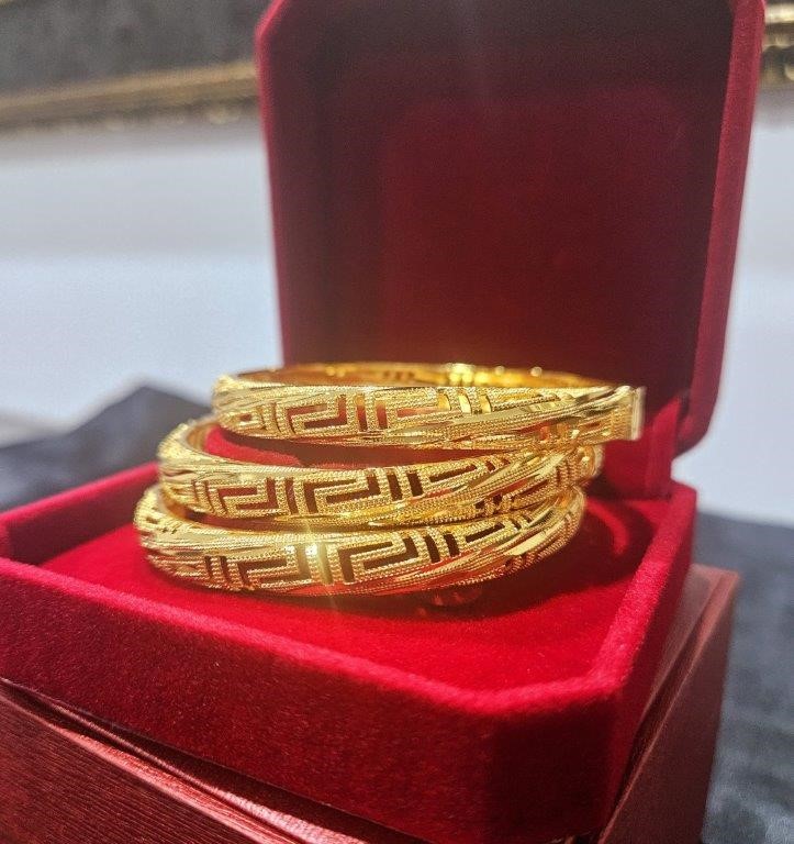 3pcs x 24K Yellow Gold Filled Versace Design Bangles with stamp(24K ...