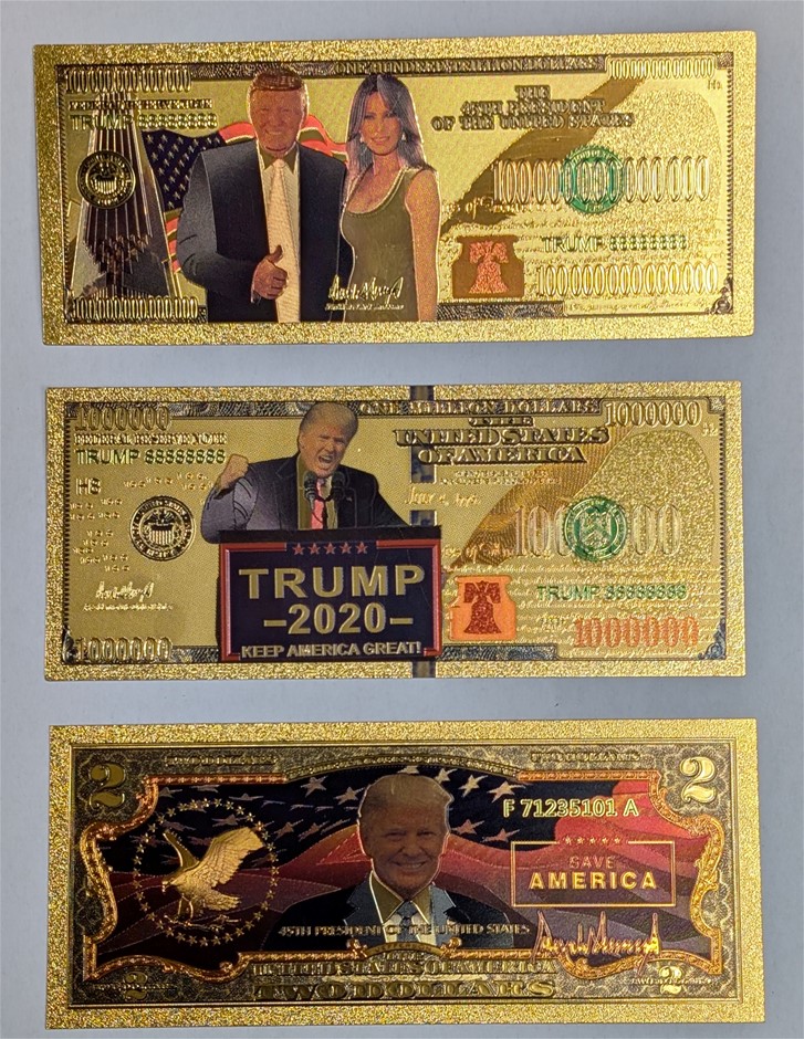 USA Three Donald Trump Gold Foil Novelty Banknotes Auction (0031 ...