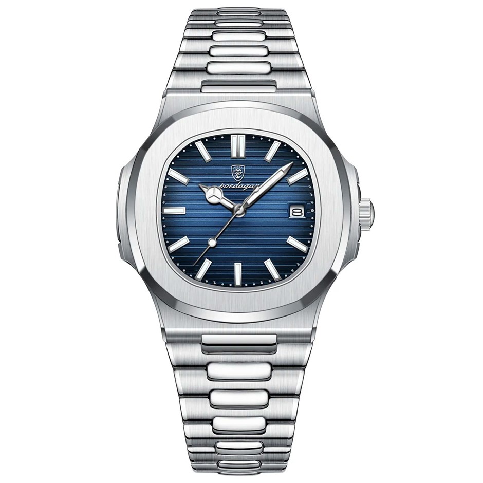 POEDAGAR Silver Blue SS Square Quartz Watch Auction (0001-2568351 ...