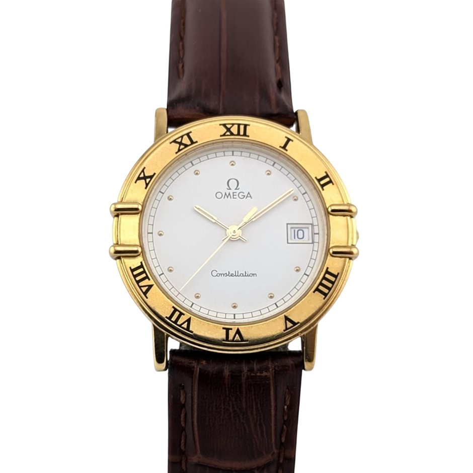 Omega 196.1080 Constellation 18k YG 33mm ~1990s Auction (0091-2568589 ...