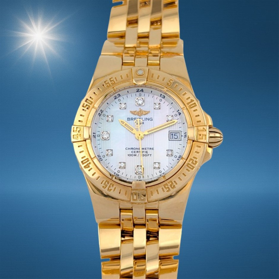 Breitling Starliner 18k Yellow Gold Mother Of Pearl Dial K71340 BxP ...