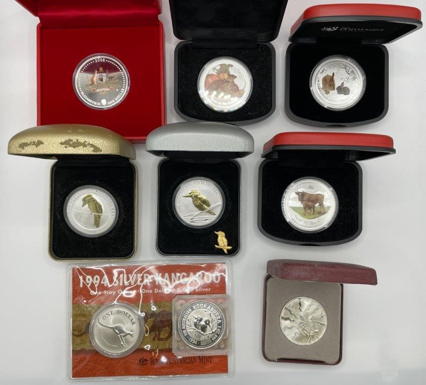 9 x Assorted Australian 1oz Sterling silver Uncirculated $1 Coins ...