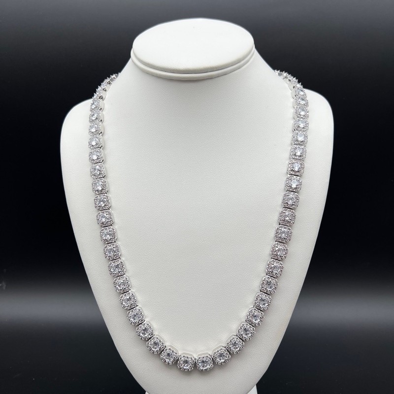18K White Gold -Filled Clustered Chain Necklace Simulated Diamonds - 60 ...