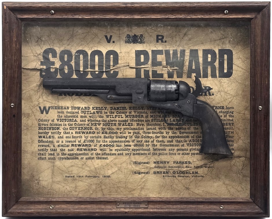 NED KELLY FRAMED PISTOL AND WANTED POSTER VINTAGE REPRODUCTION Auction ...