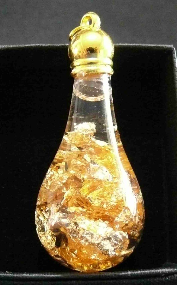 Floating 24ct. Gold Leaf Drop Shape Glass Pendant, 60mm(H) Auction ...