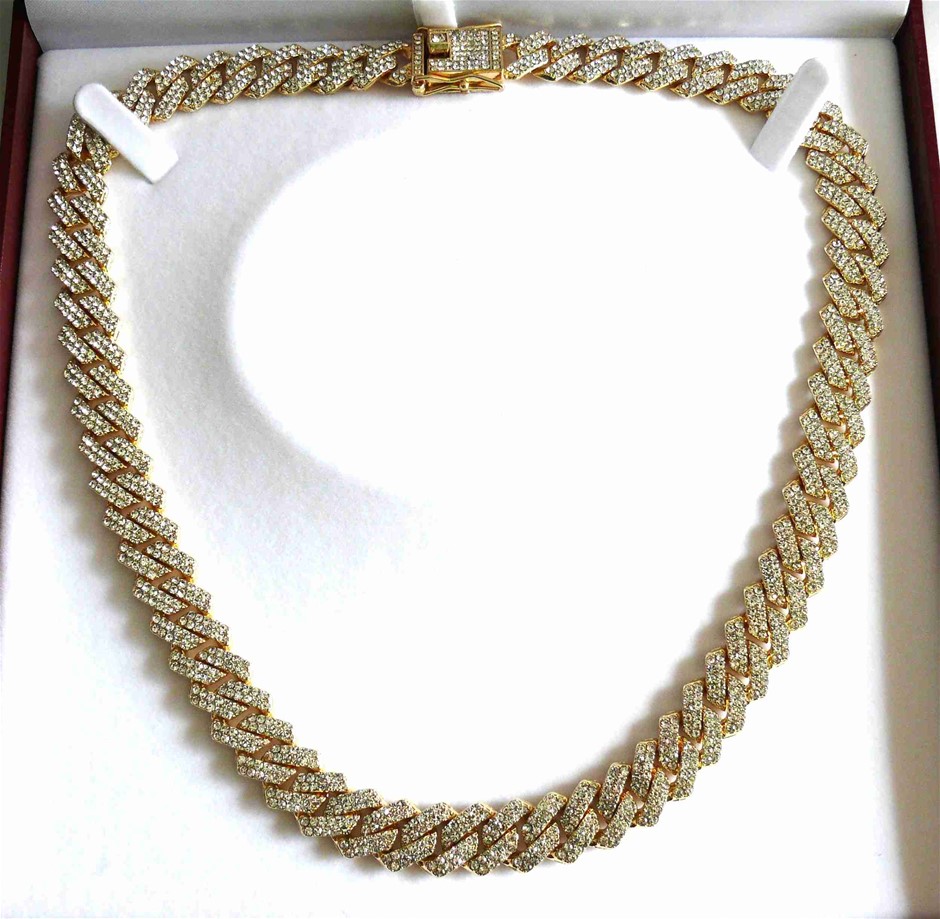 Solid Heavy Triple Layer 24ct. Gold Plated Ladies Chain Necklace (57cm ...