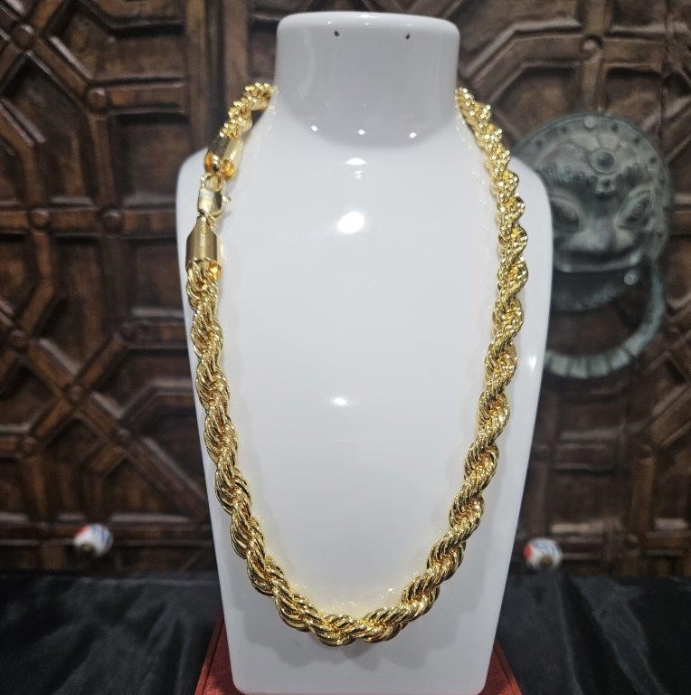 22K/Italy Stamped Solid Heavy Yellow Gold Filled Rope Chain -50CM-10MM ...