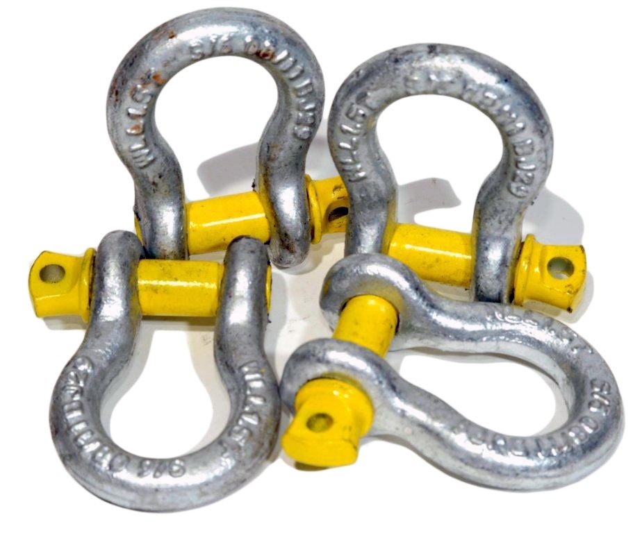4 x Bow Shackles, WLL 1.5T, Screw Pin Type, Grade S, Yellow Pin. Buyers ...